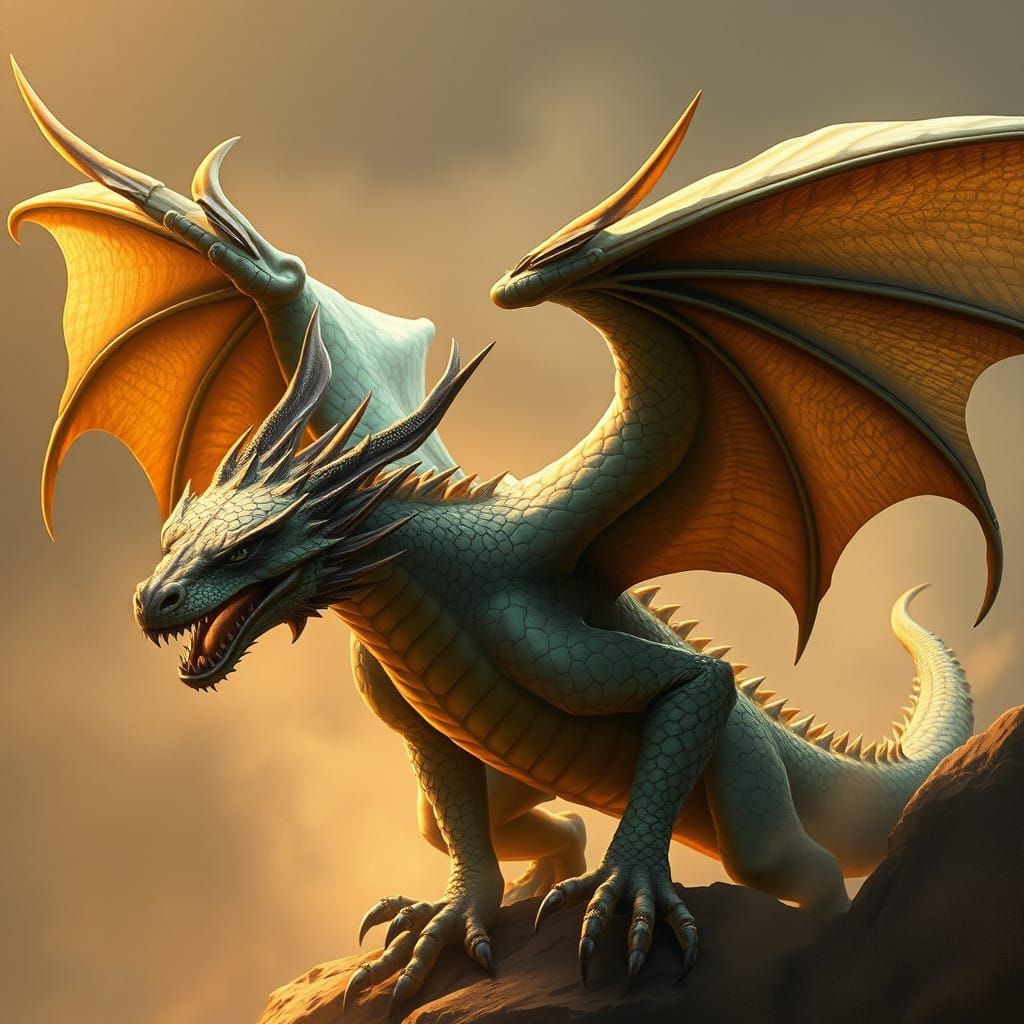 dragon - Majestic Dragon in Luminous Jade Scales