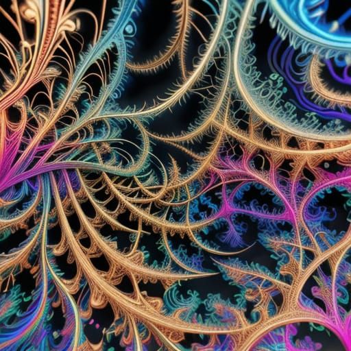 Fractal Roots Emerge from Mycelium in a Vibrant, N... - AI Art