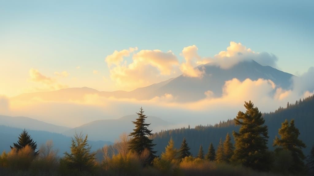 Dawn Misty Mountain Landscape in Impressionist Sty... - AI Art