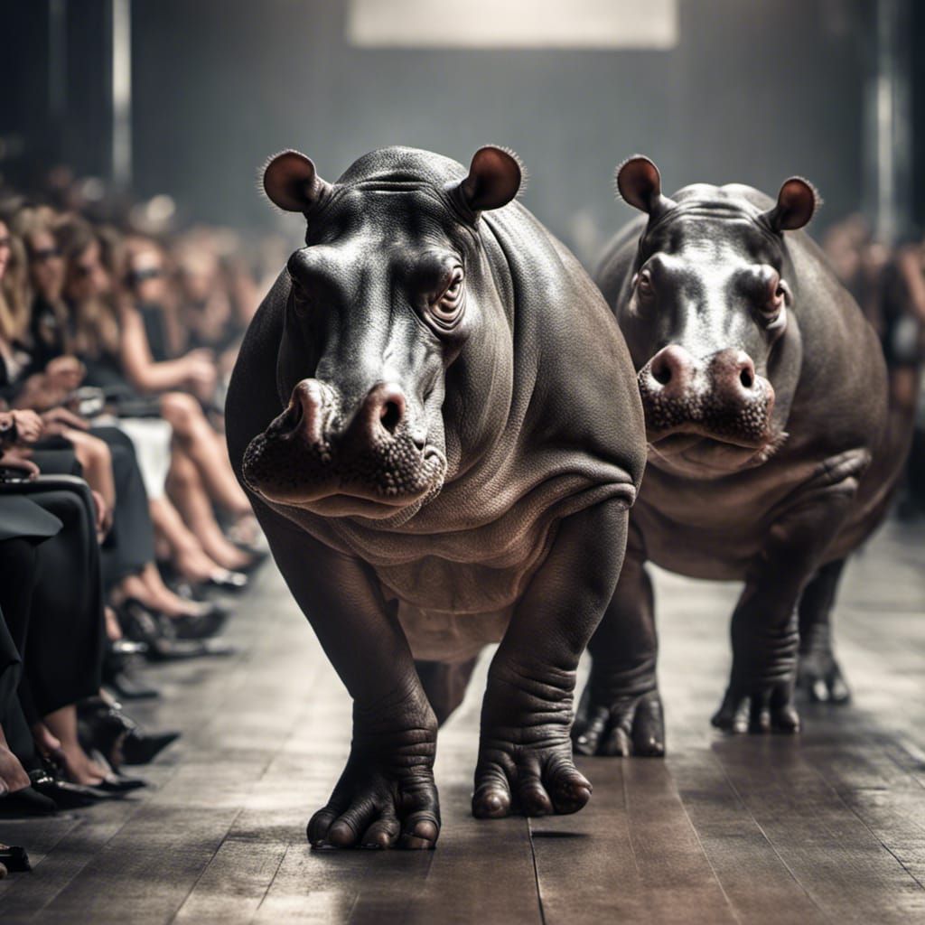 Hippos on a fashion runway - AI Generated Artwork - NightCafe Creator