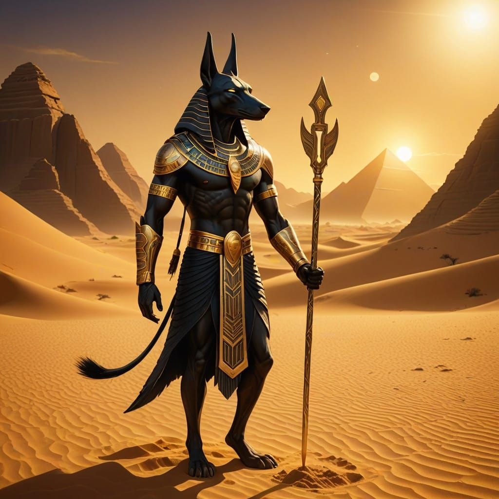 Golden Desert God Embodied in Mystical Aura - AI Art