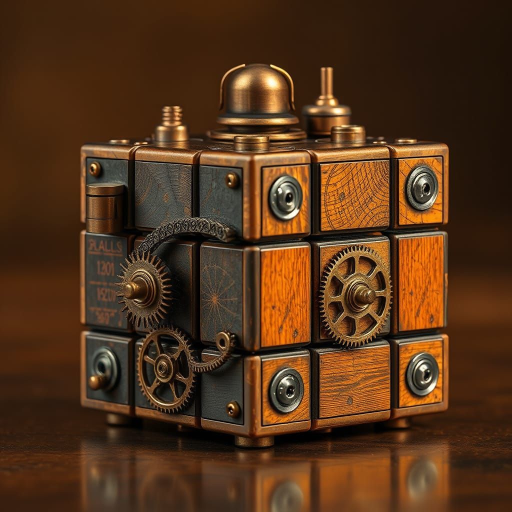 Vintage Steampunk Rubik's Cube with Intricate Cloc... - AI Art