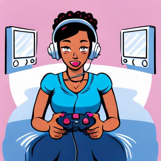 black girl gamer, rose hair, beautiful young african american woman ...