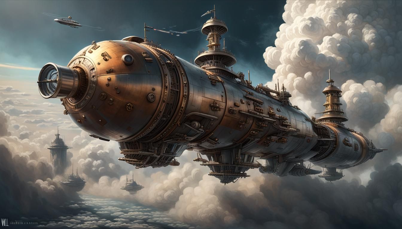 A dieselpunk space cruiser reminiscent style 19 century - AI Generated ...