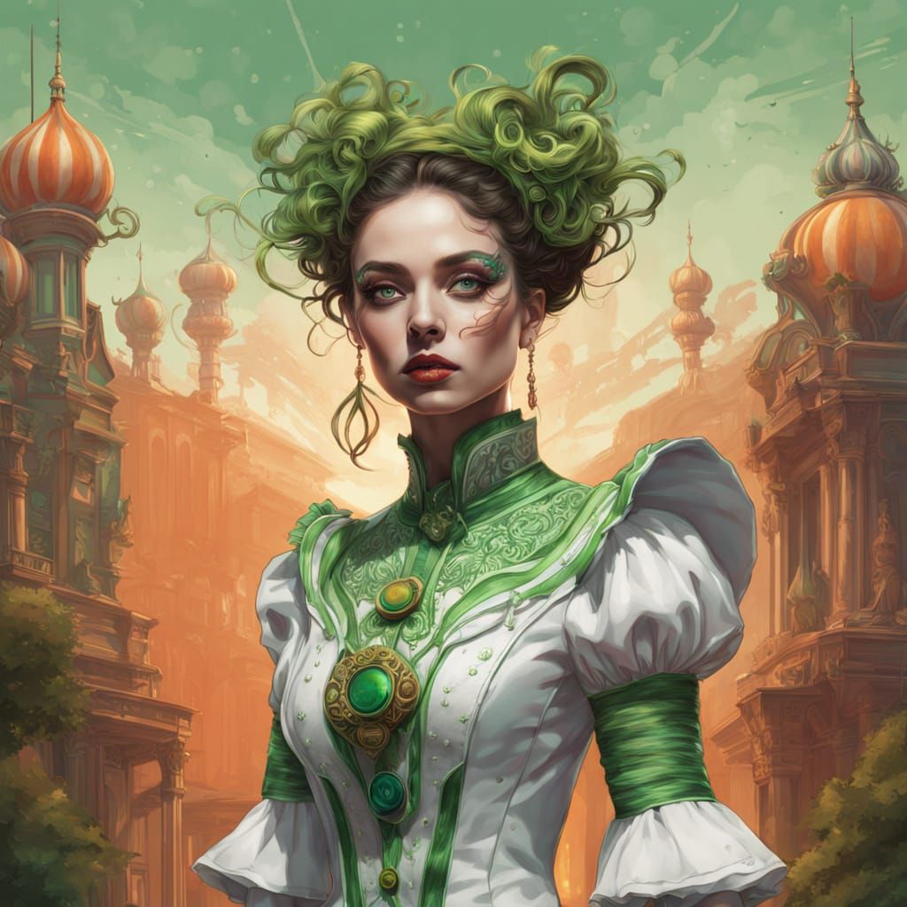 Young woman with green hair - Whimsical Avant-Garde Portrait...