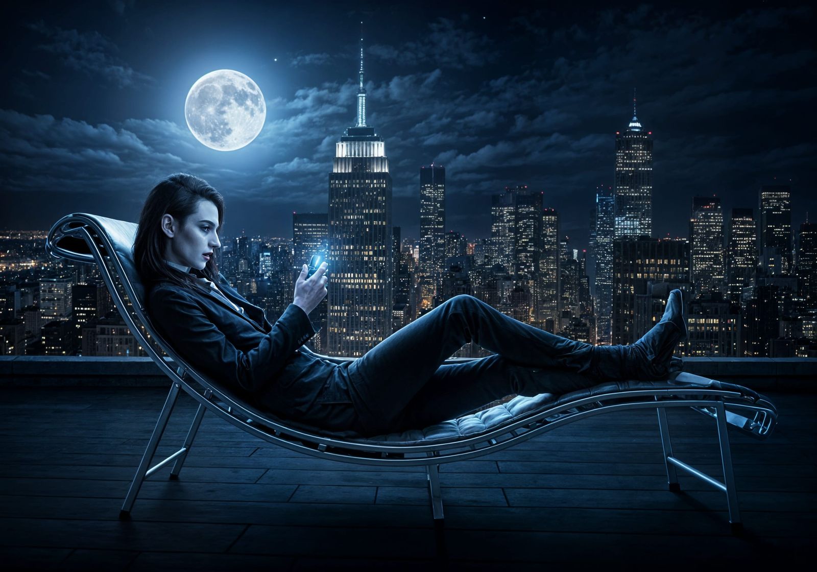 Moonbathing in the Big Apple - Vampire Reclines Under Moonli...