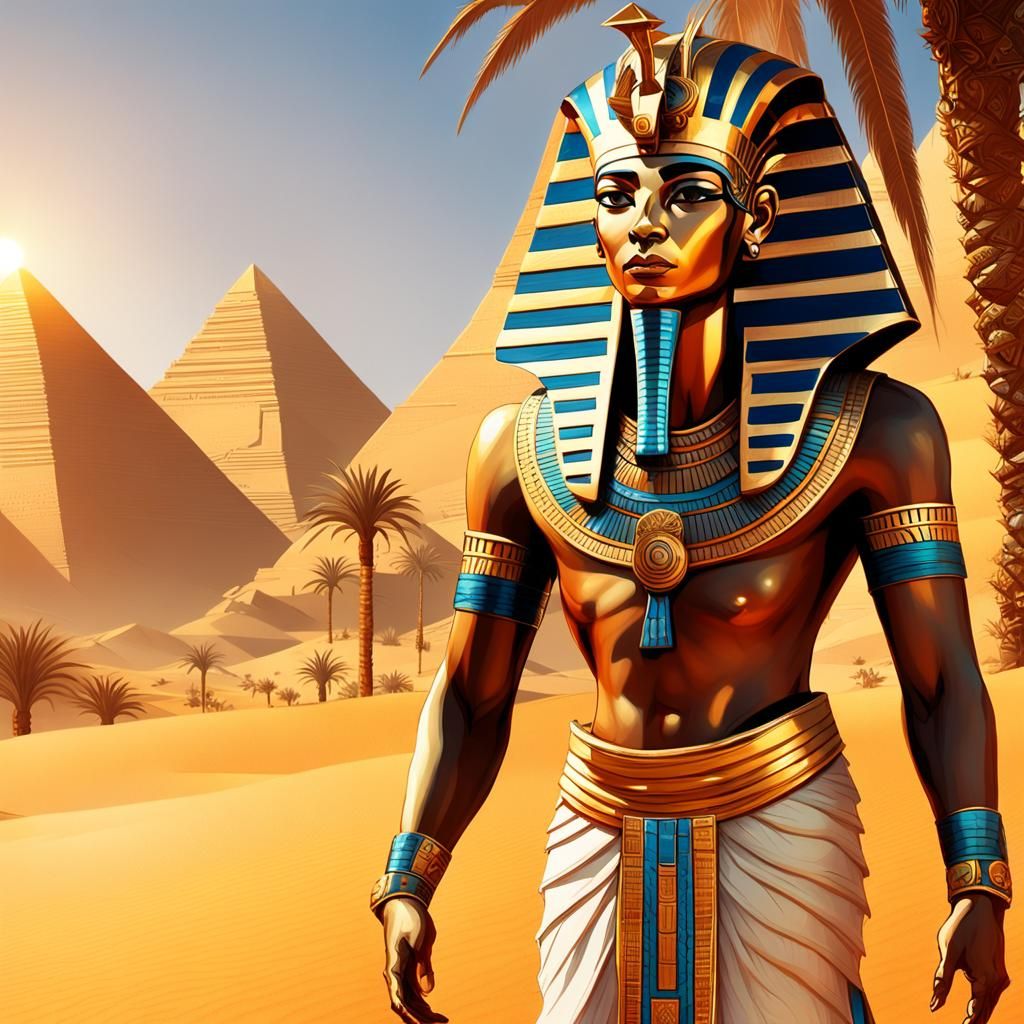 Egyptian God Heka walking through an ancient Egyptian landscape - in a ...