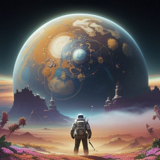 Ethereal Hippie Astronaut at Woodstock in Cinemati... - AI Art