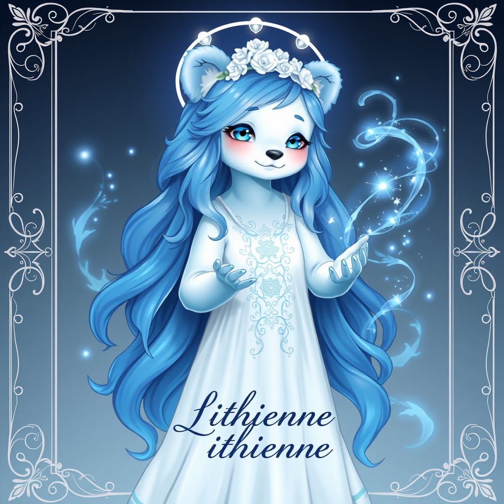 blue bear fae - Whimsical Fae Blue Bear in Delicate Border ...