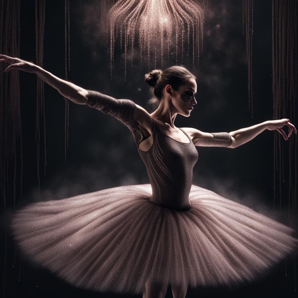 Creepy ballet dancer, intricate sparkle background, horrorcore ...