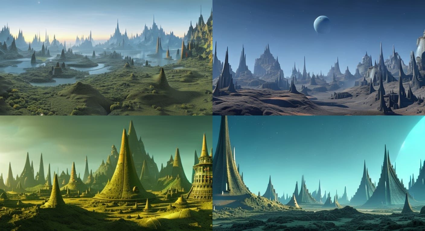 Epic alien landscape, sky with a galaxy of stars, hyper-detailed, alien ...