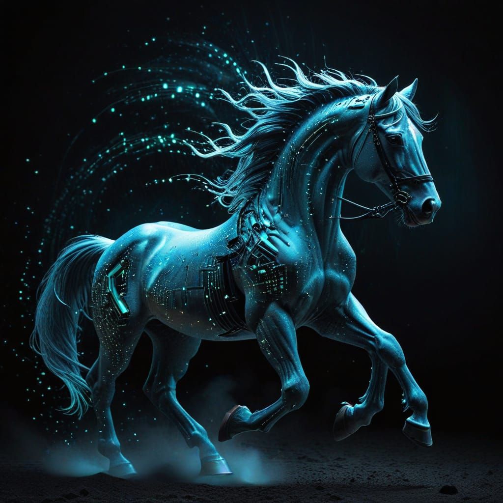 Surreal Matrix Code astral horse - Cyberpunk Astral Horse in...