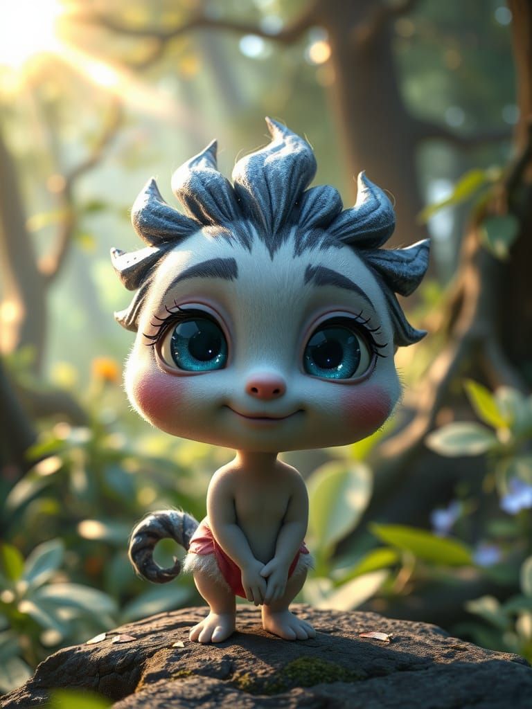 Whimsical CGI Animation Character in Vibrant Mystical Woods