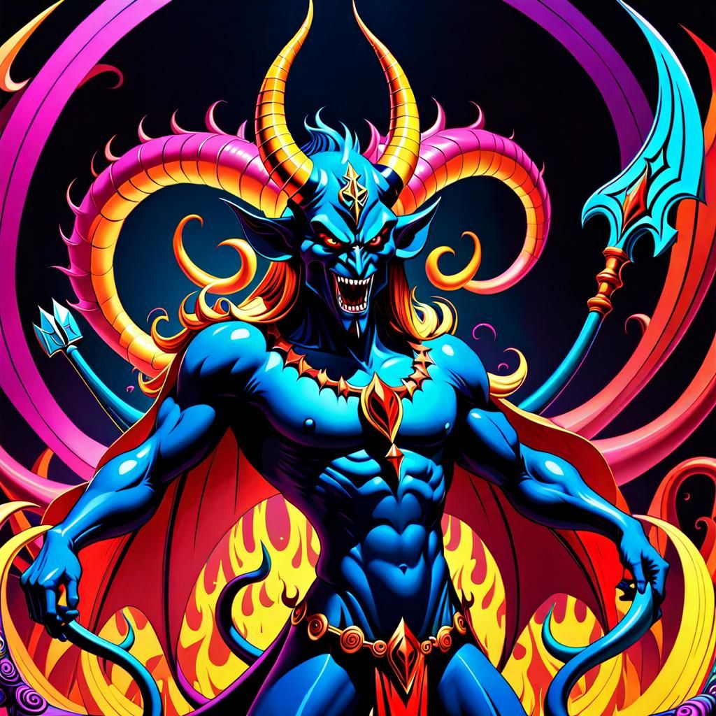 A Creative Rubber_Hose Devil With a Trident dancing with others Demons ...