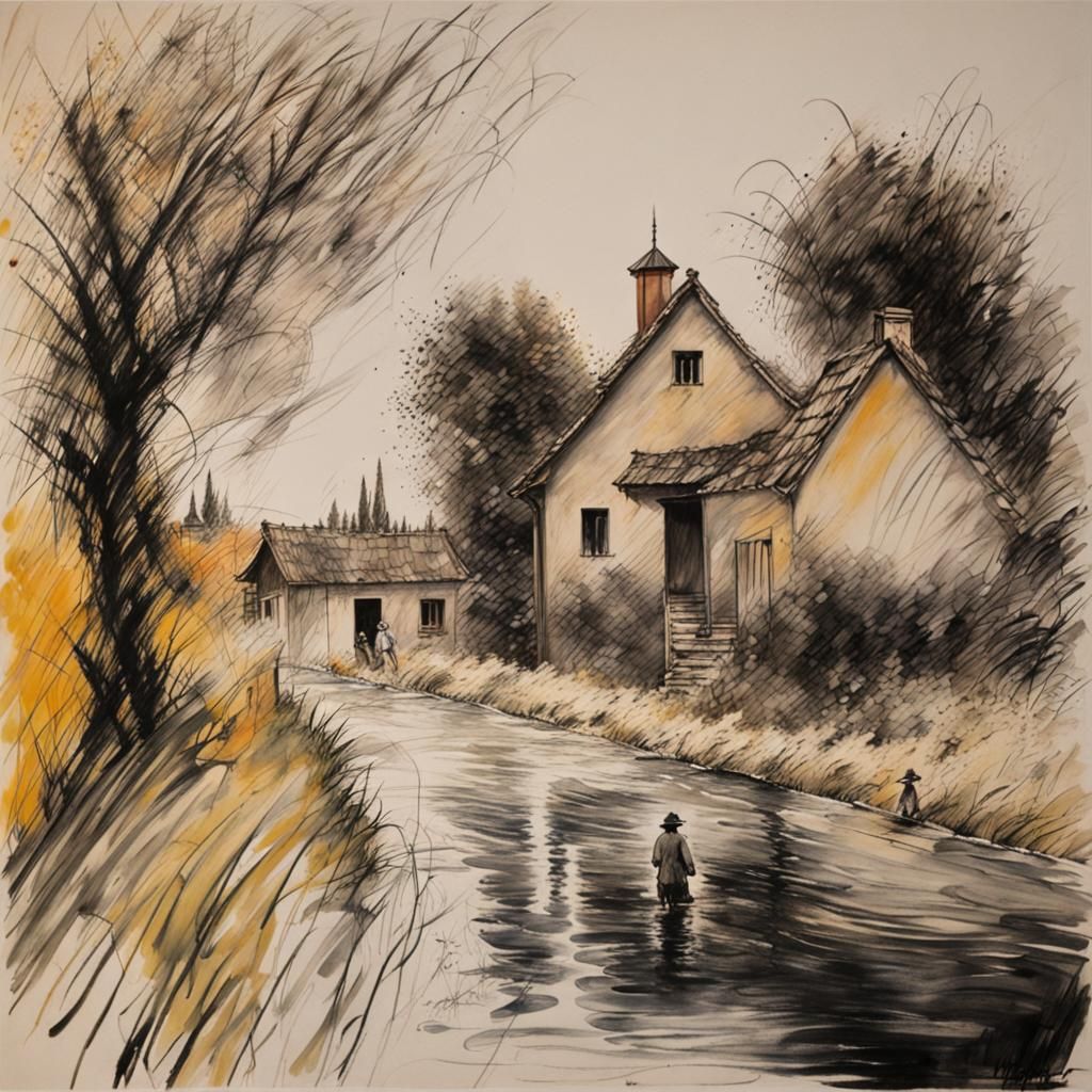 Landscape - Old school drawing - AI Generated Artwork - NightCafe Creator