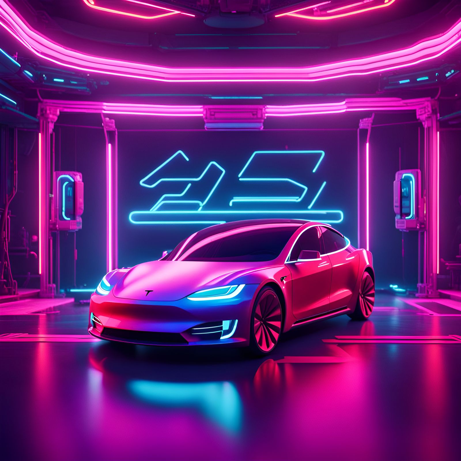 Neon Tesla Car... - AI Generated Artwork - NightCafe Creator