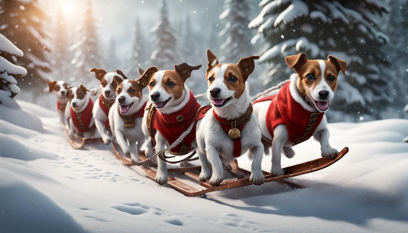 Jack russel dogs sled in the snow - AI Generated Artwork - NightCafe ...