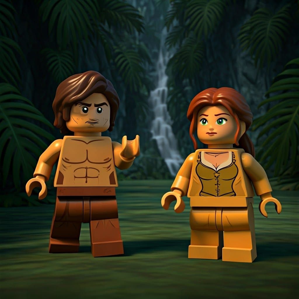 Tarzan and Jane in Epic Lego Animation Adventure - AI Art