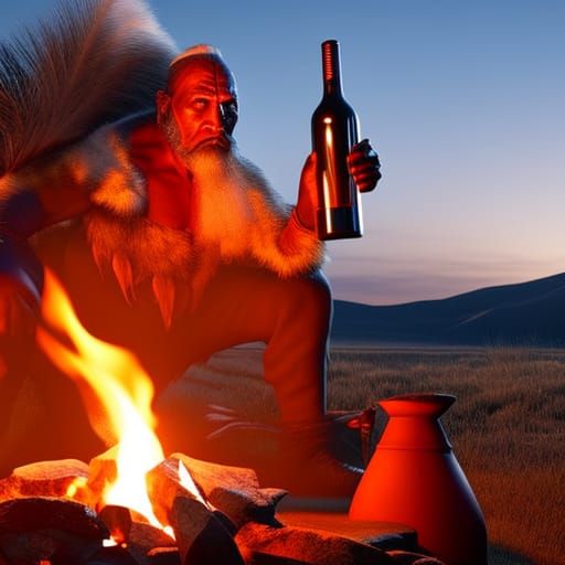 Aboriginal medicine man drinking a good bottle of Australian red wine ...