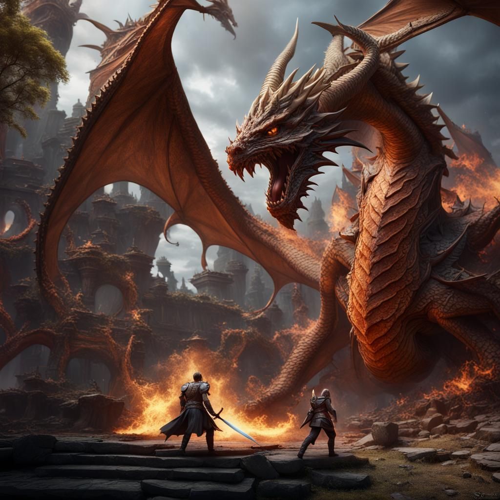 humans fighting with dragons - AI Generated Artwork - NightCafe Creator