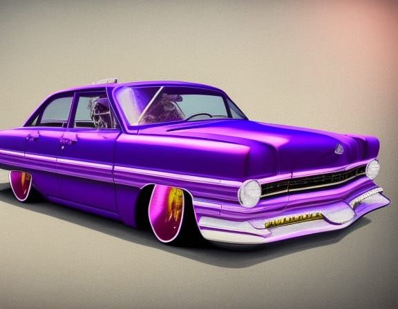 Violet Purple paintclassic lowrider car racing in a carfest splash ...