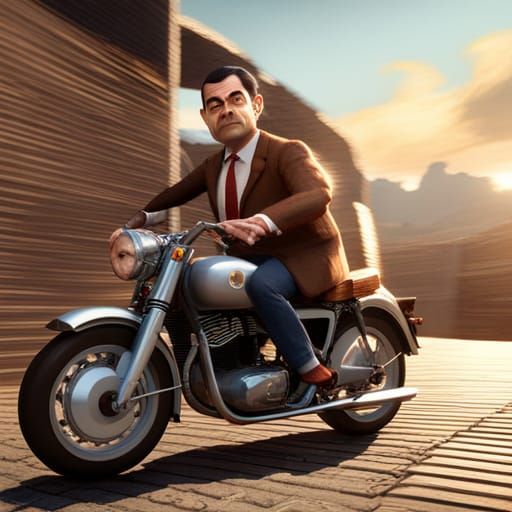 Mr bean riding a motorcycle - AI Generated Artwork - NightCafe Creator