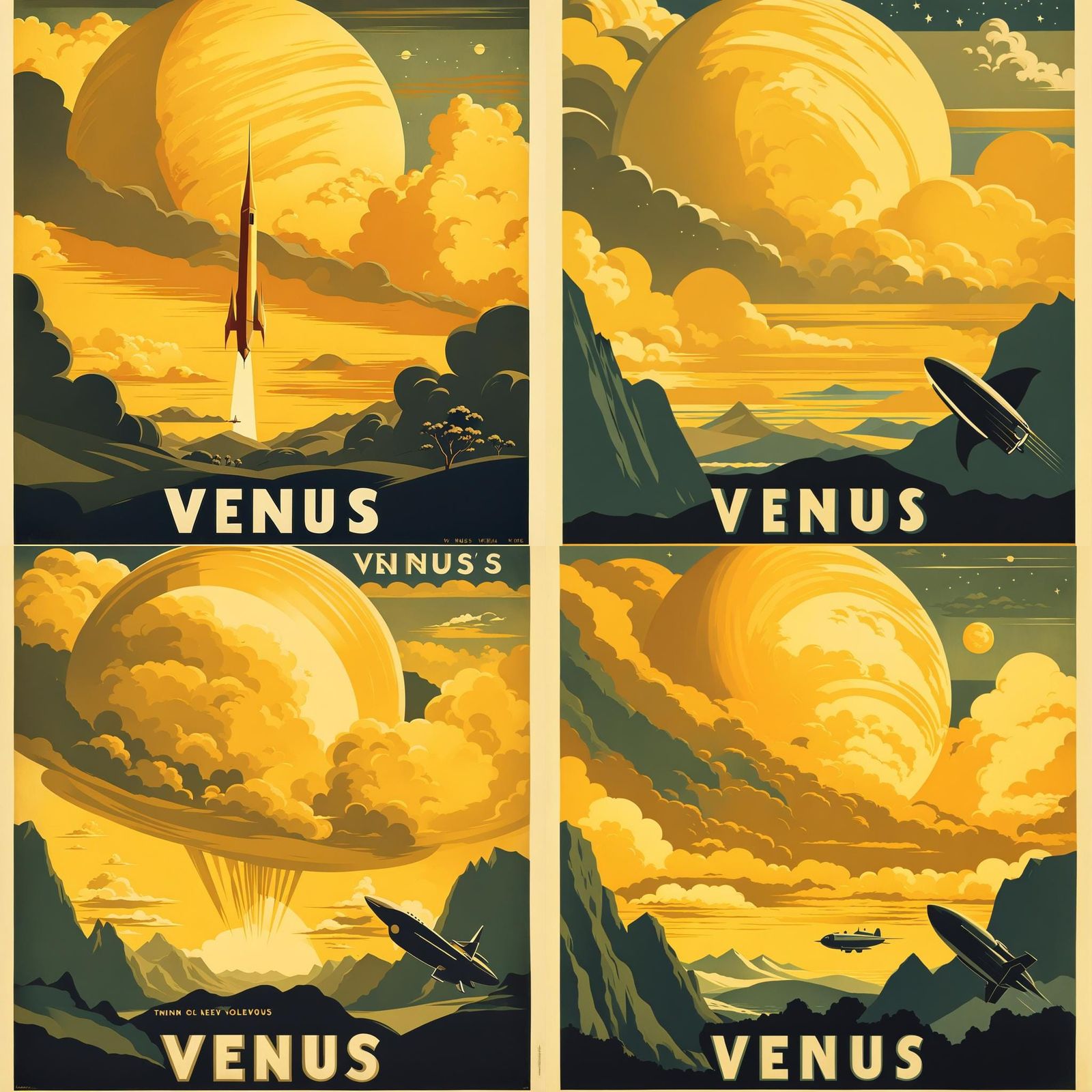 a vintage retro, 1950s, travel poster for Venus, in portrait ...