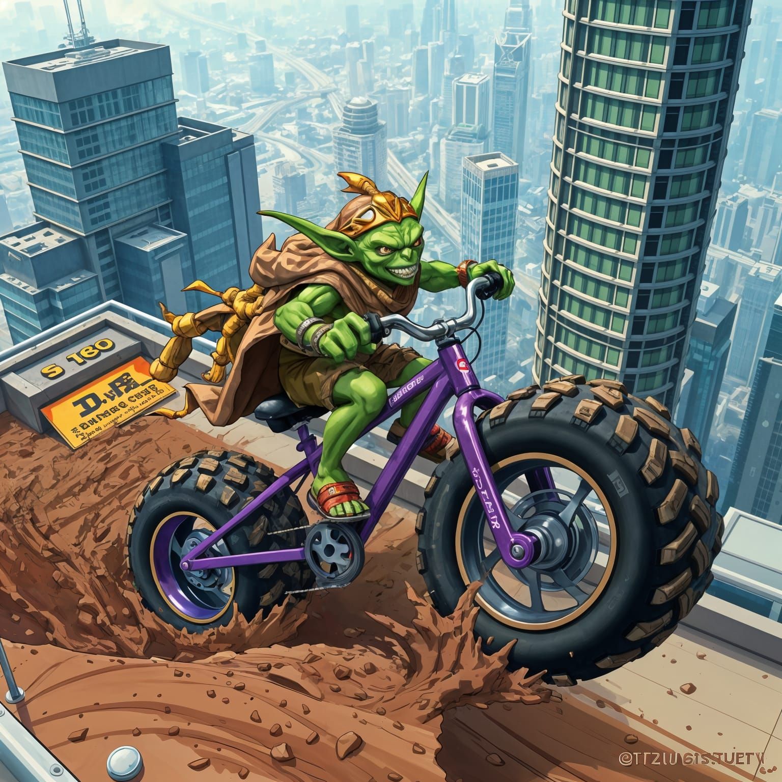 goblin roof biker - Cyberpunk Goblin Speeds Down Rooftop Tra...