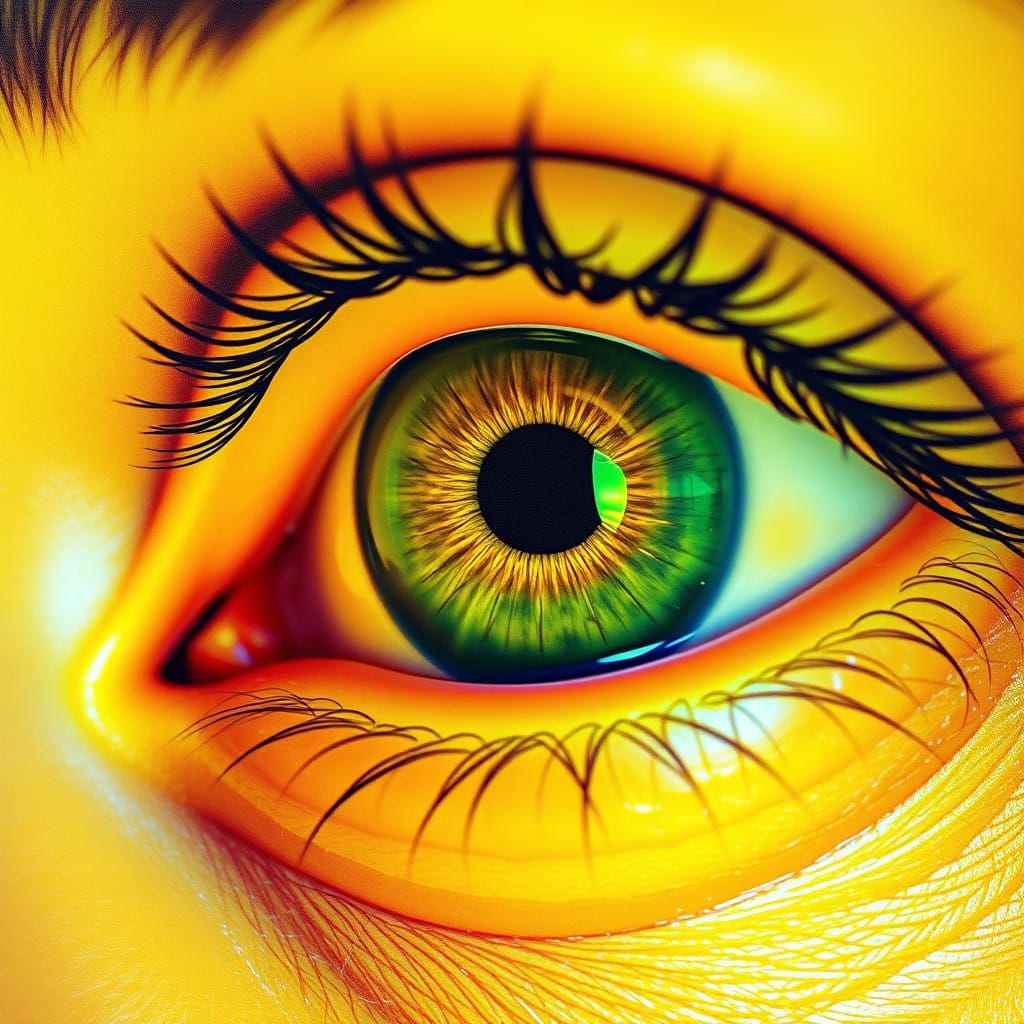 A closeup of a green eye with beautiful detailed retina, surreal bright ...