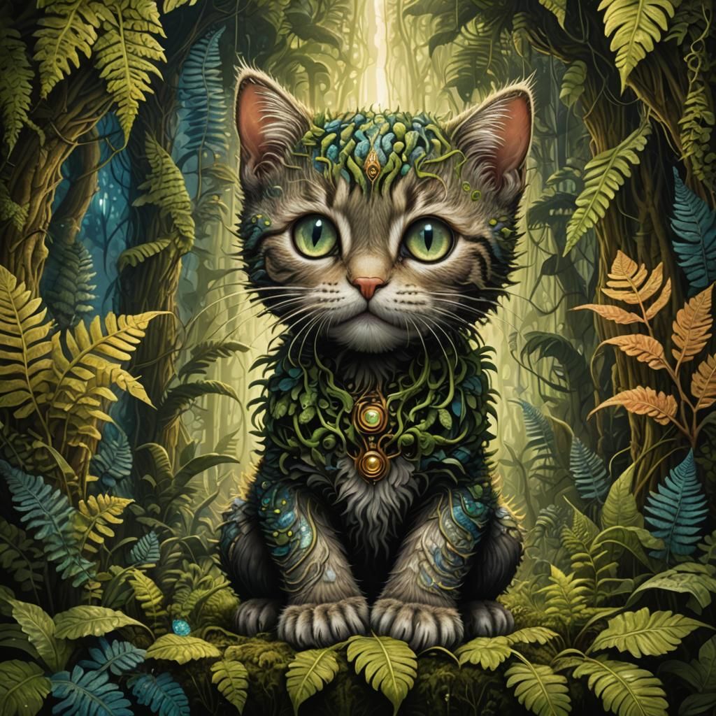 Elemental Harmony + Mystical Flora Infusion, a kitten merging with an ...