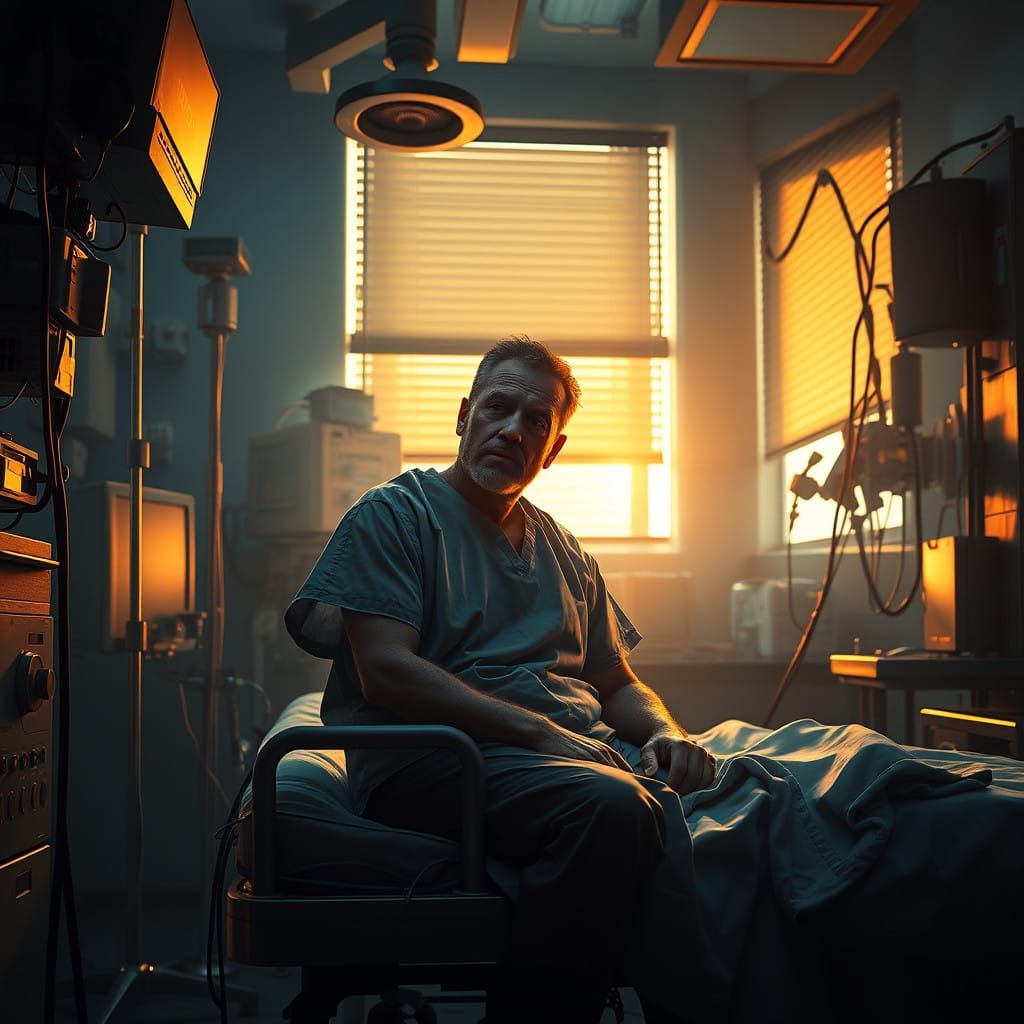 A Hospital Dawn in Cyberpunk Hues - AI Art