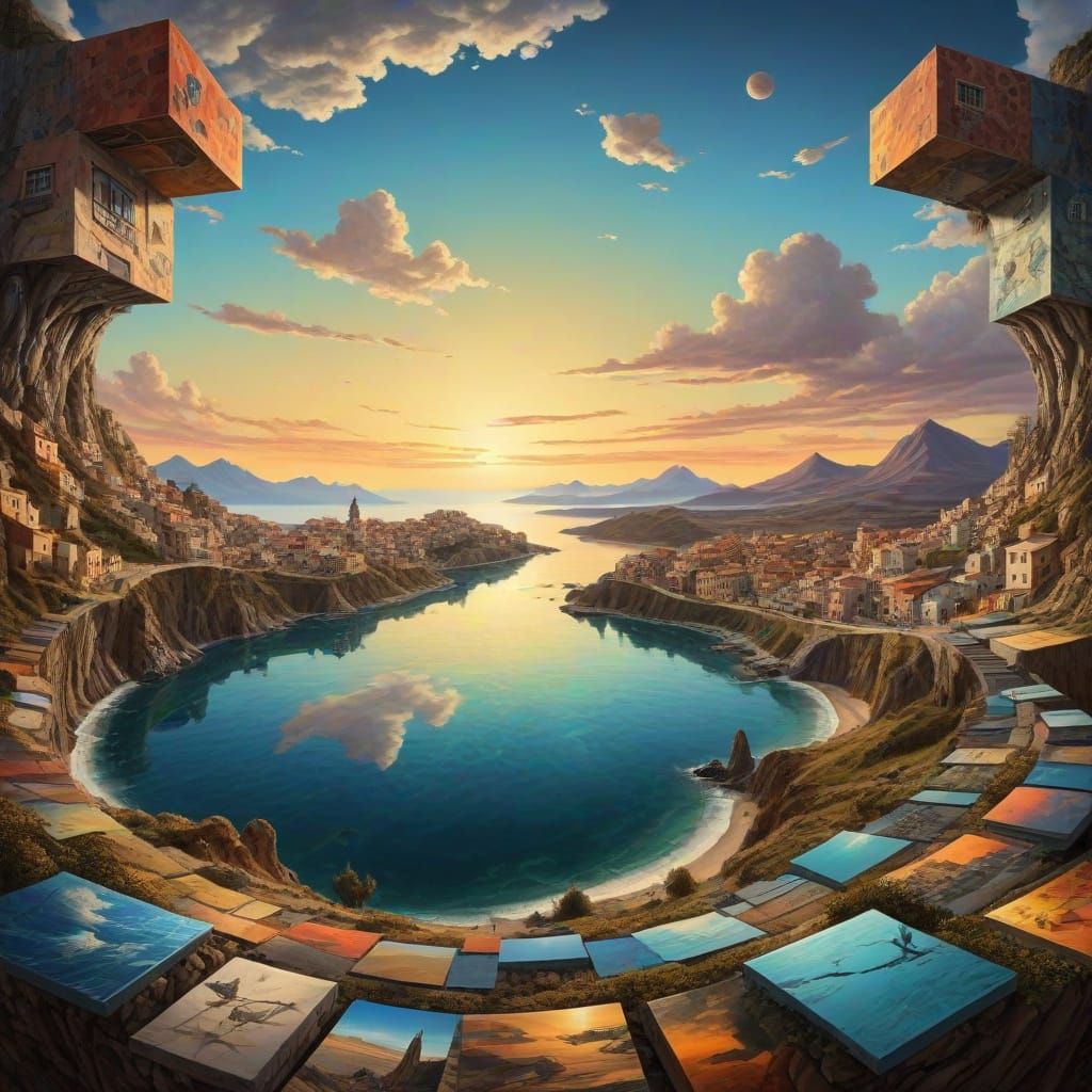 Scenic Pathway of squares - Dreamlike Collage of Squares in ...