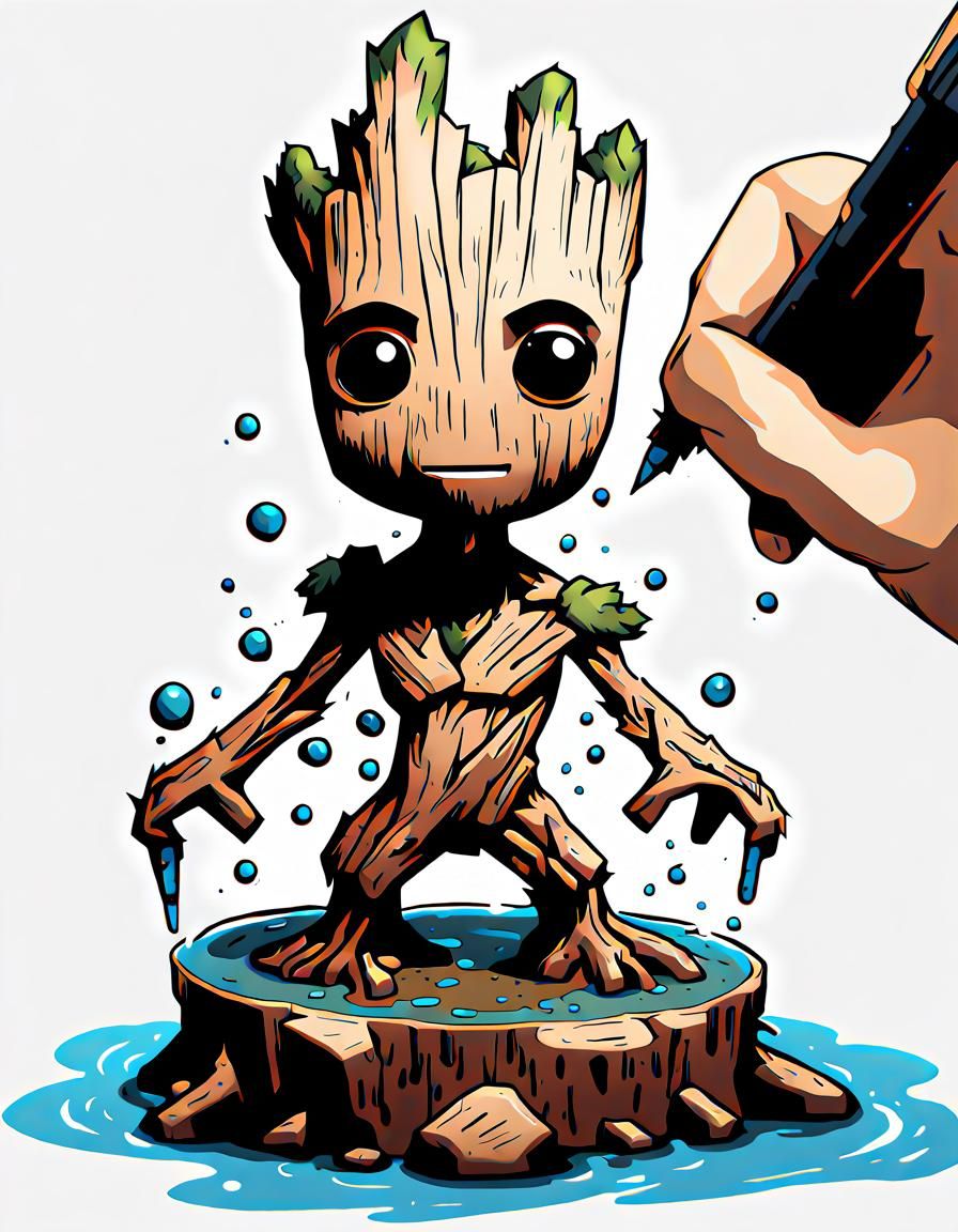 Splash Art Of Chibi Groot - AI Generated Artwork - NightCafe Creator