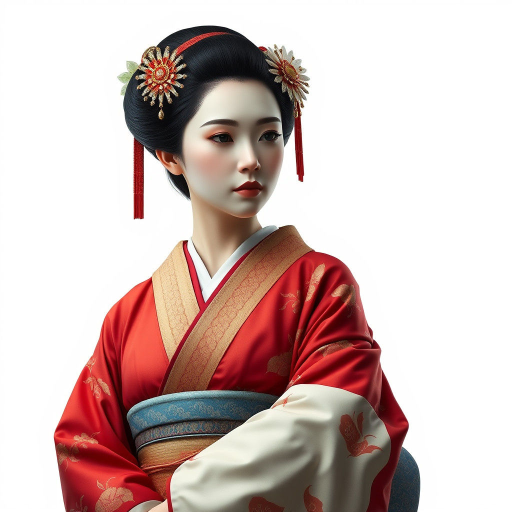 Geisha Lady, centered and isolated on white background