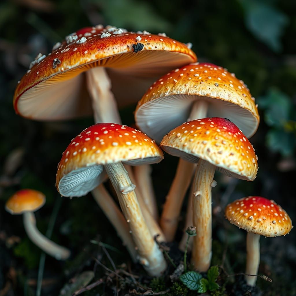 Mushrooms in Vibrant Self Portrait - AI Art