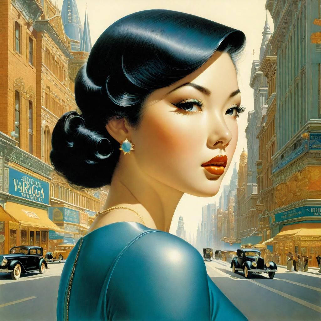 a highly detailed illustration of a beautiful young women in city 2023 ...