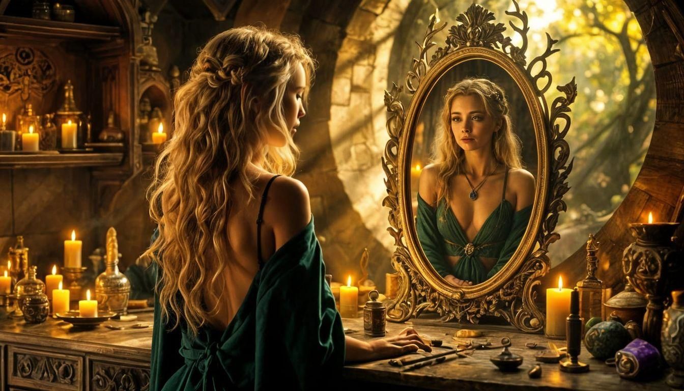 I stand within the sacred confines of my chamber where the very air thrums with arcane energy ...