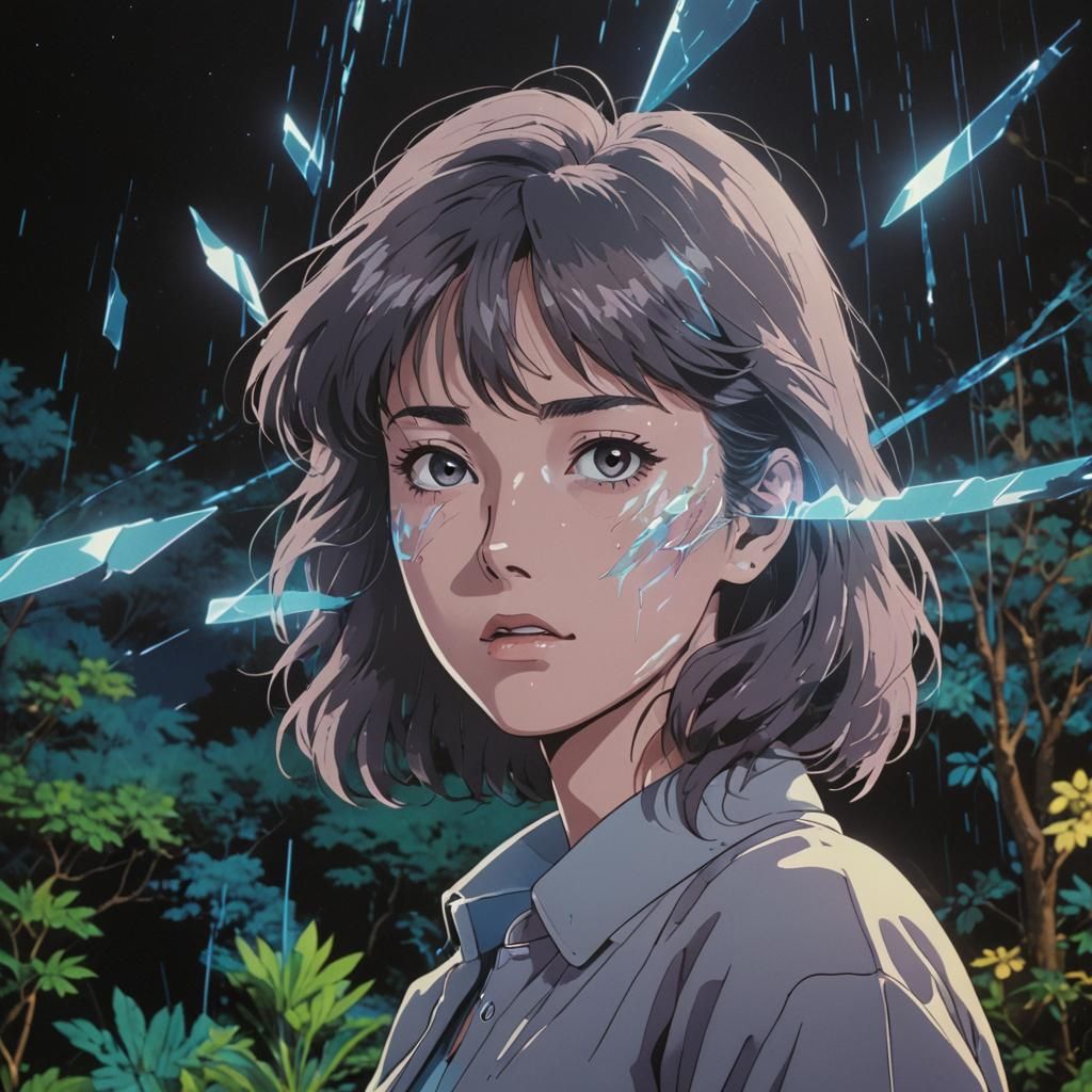 screenshot from an 80s anime episode, 1980s, woman standing in nature ...