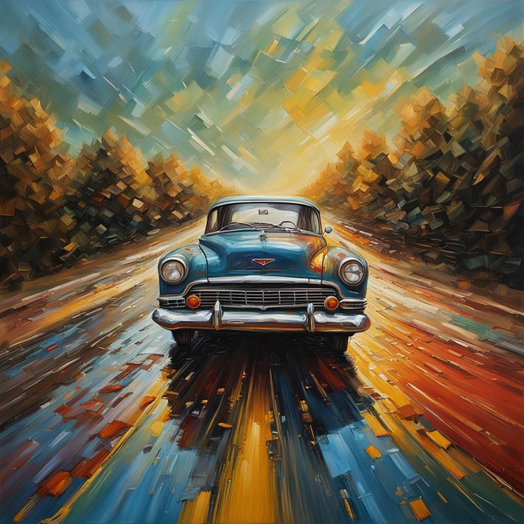 (car_moving_down_long_endless_road) - AI Generated Artwork - NightCafe ...