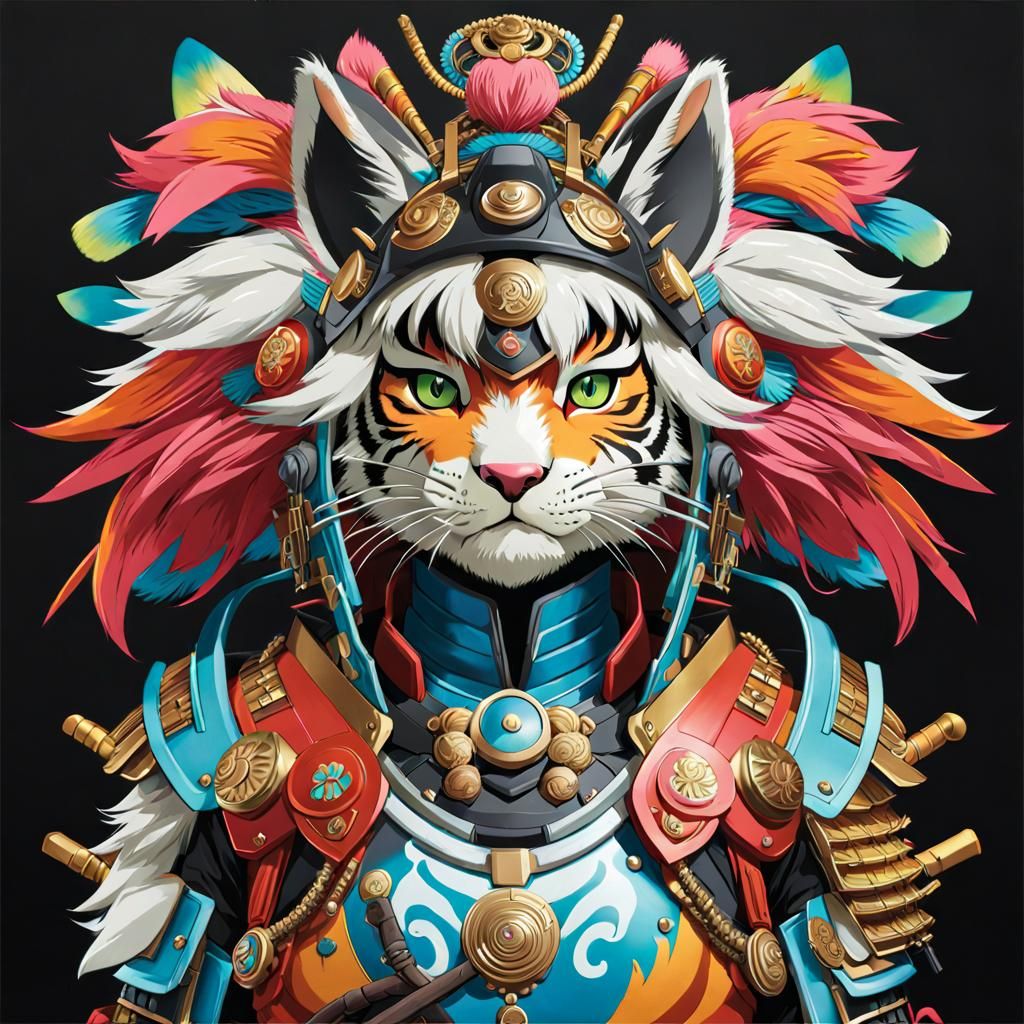 intricately detailed cyberpunk (furry samurai-tiger:1,5) wears ...