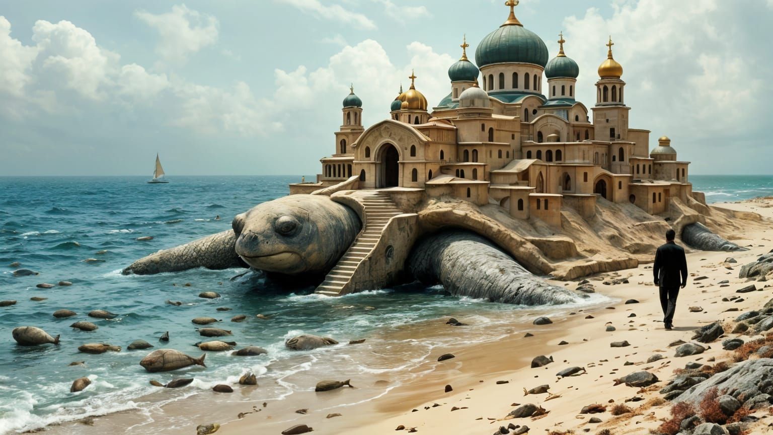 City on Turtle's Back in Realist Style - AI Art