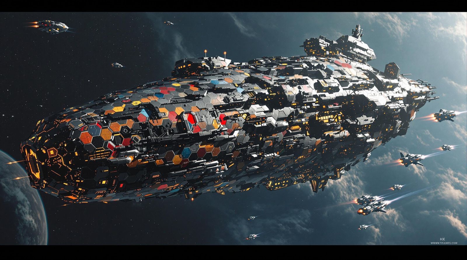 Spacecruiser 5 - Gigantic Futuristic Spaceship with Dazzling...