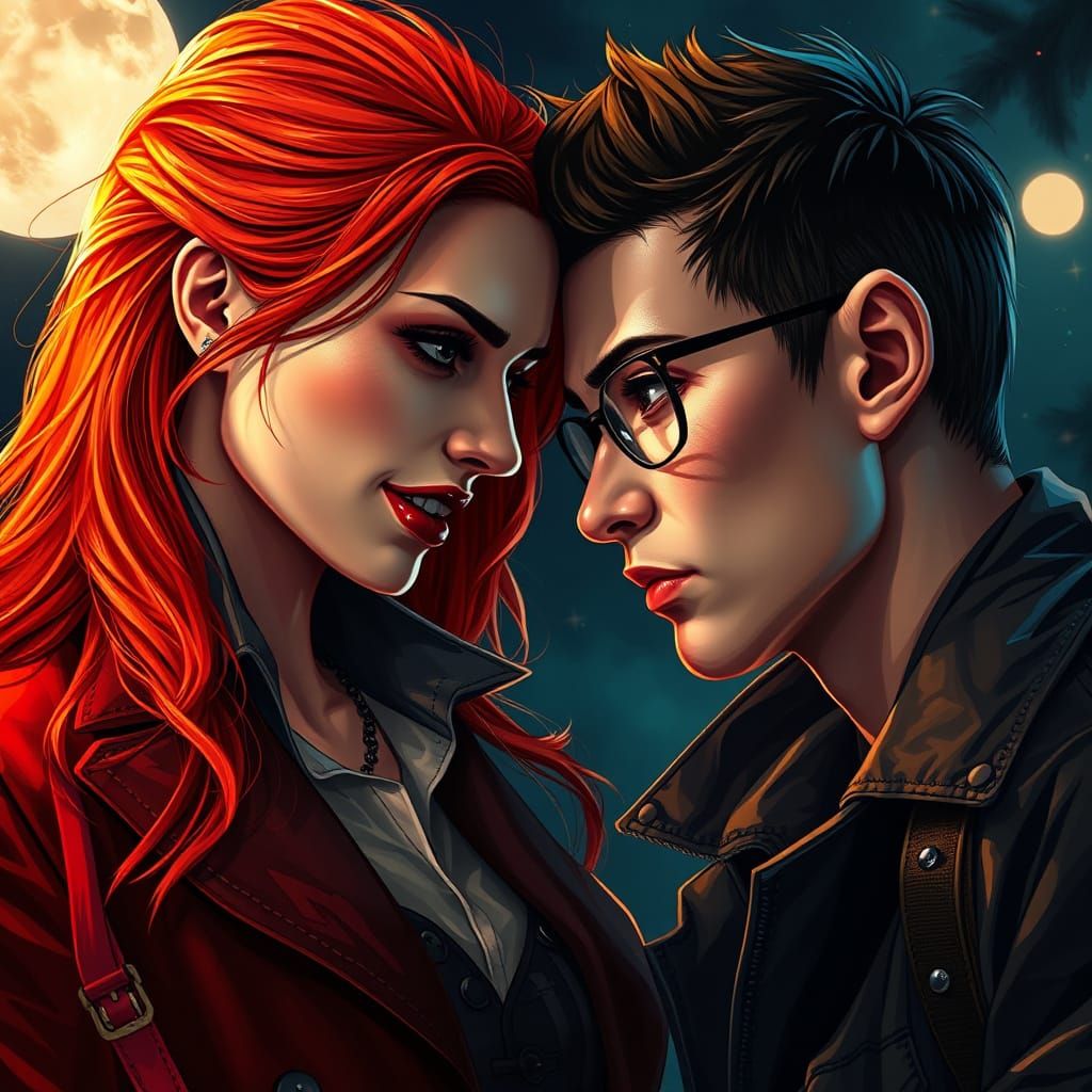 Modern Vampire Teacher in Intense Gaze - AI Art