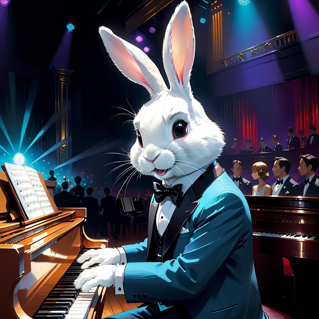 Rabbit on Piano - AI Generated Artwork - NightCafe Creator