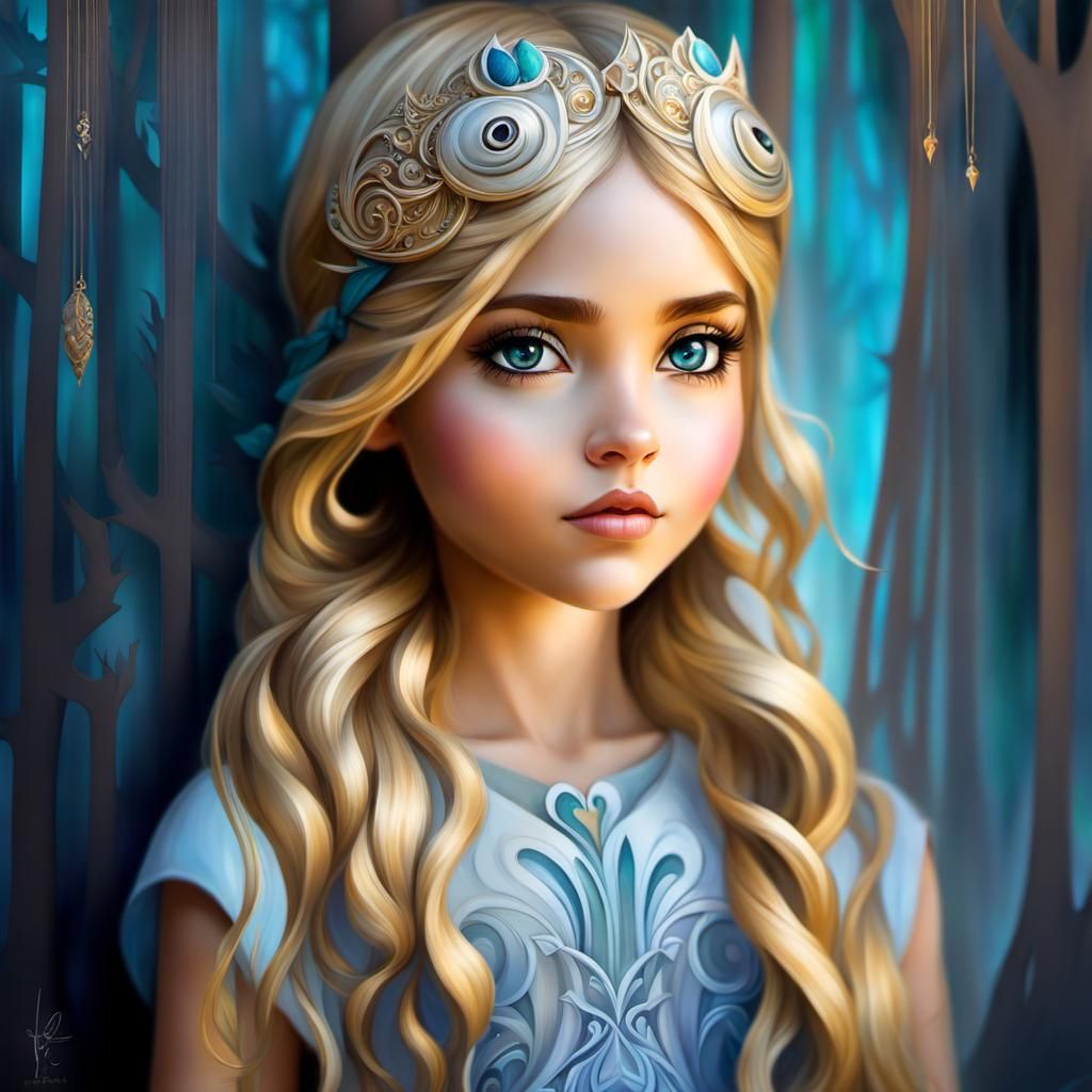 adorable full body pixie girl with large expressive eyes, happy ...