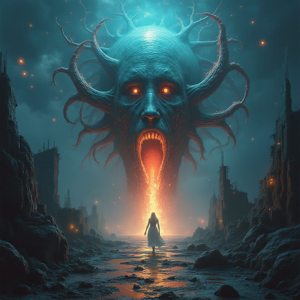 Face Fear - Surreal Biomechanical Entity Rises from a Vortex...