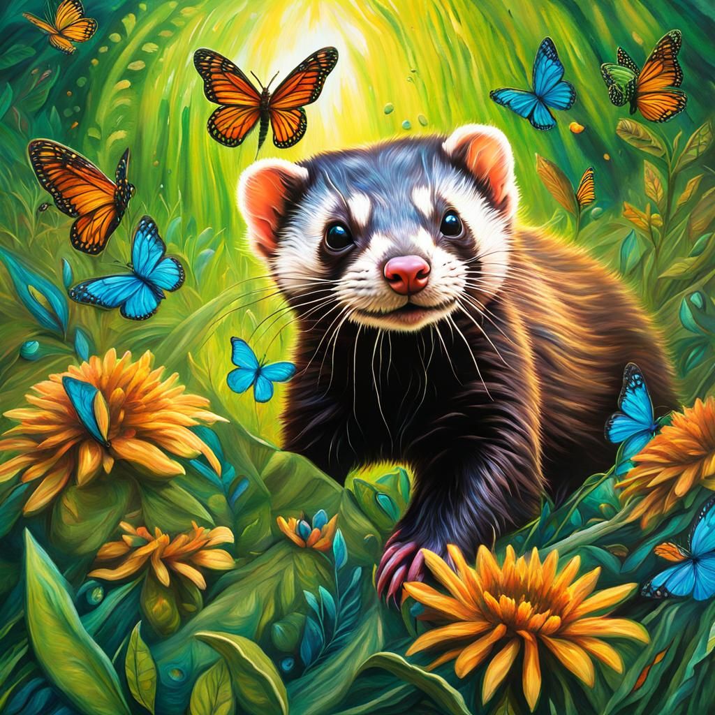 Ferret Frolicking with Butterflies - AI Generated Artwork - NightCafe ...