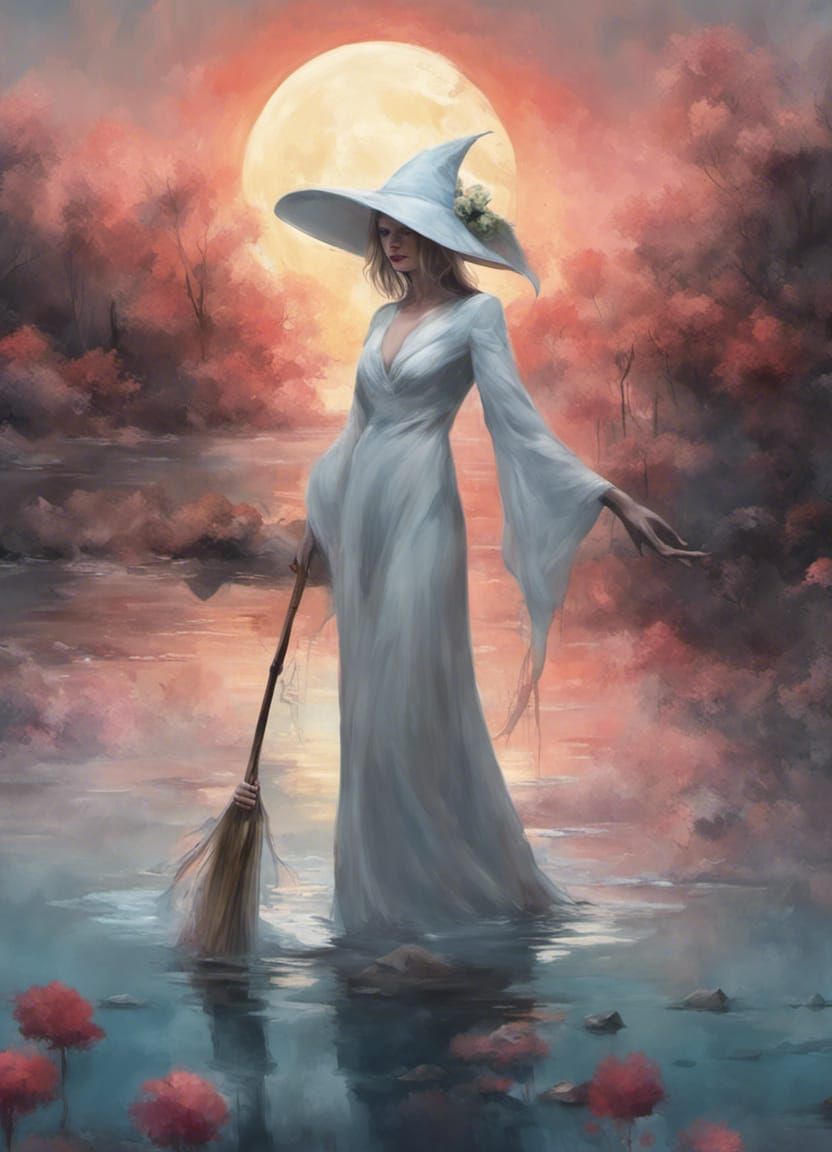 Witch Bride with a Broom - AI Generated Artwork - NightCafe Creator