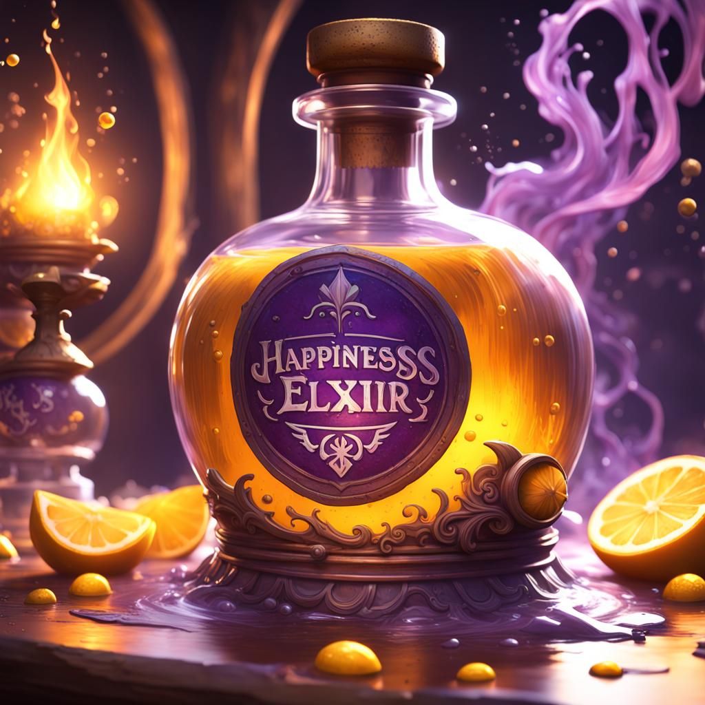 A happiness elixir potion bottle - AI Generated Artwork - NightCafe Creator