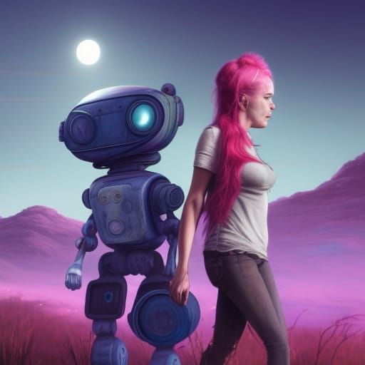 Pathfinder and her Robot - AI Generated Artwork - NightCafe Creator